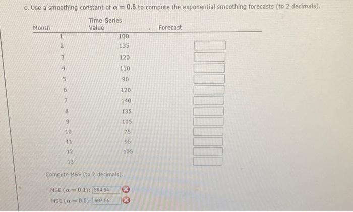 Solved c. Use a smoothing constant of a 0.5 to compute the | Chegg.com