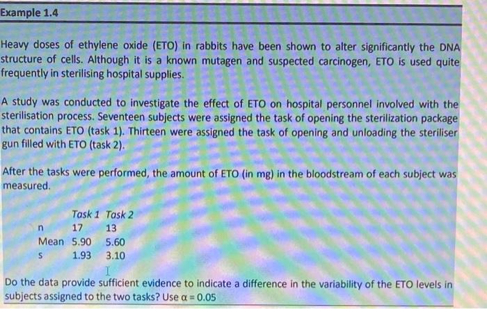 Solved Example 1.4 Heavy doses of ethylene oxide (ETO) in | Chegg.com