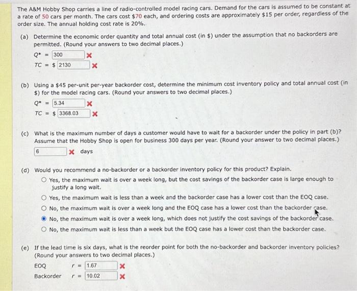 Solved (b) Using a $45 per-unit per-year backorder cost, | Chegg.com