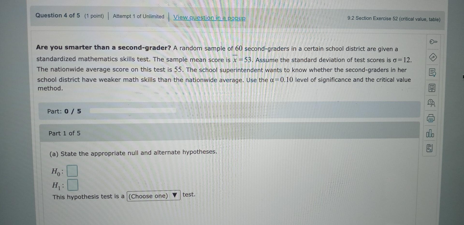 Solved Are you smarter than a second-grader? A random sample | Chegg.com