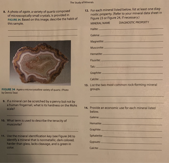 Solved The Study of Minerals 12. For each mineral listed | Chegg.com
