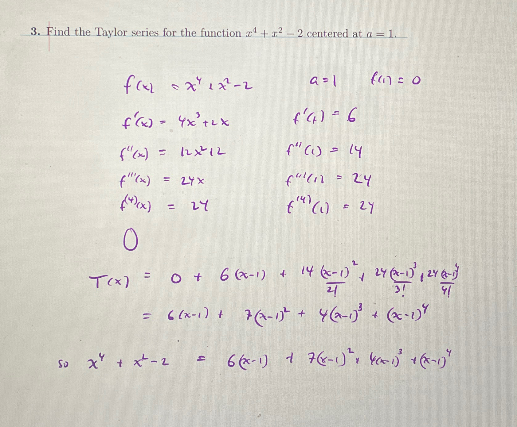 Find the Taylor series for the function x4+x2-2 | Chegg.com