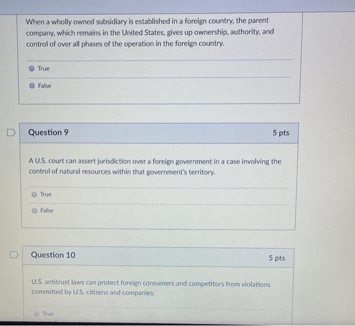 Solved When a wholly owned subsidiary is established in a | Chegg.com