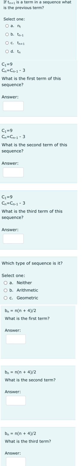 Solved If tn+1 ﻿is a term in a sequence what is the previous | Chegg.com