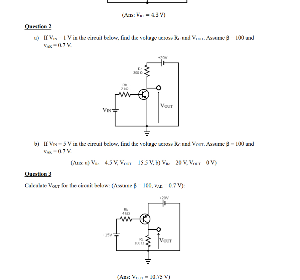 Solved (Ans: VR1=4.3V )Question 2a) ﻿If VIN =1V ﻿in the | Chegg.com