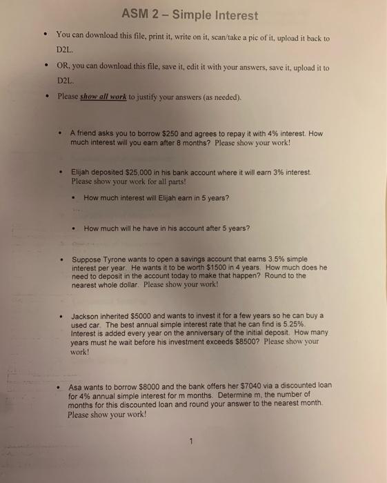 Solved ASM 2-Simple Interest - You can download this file, | Chegg.com