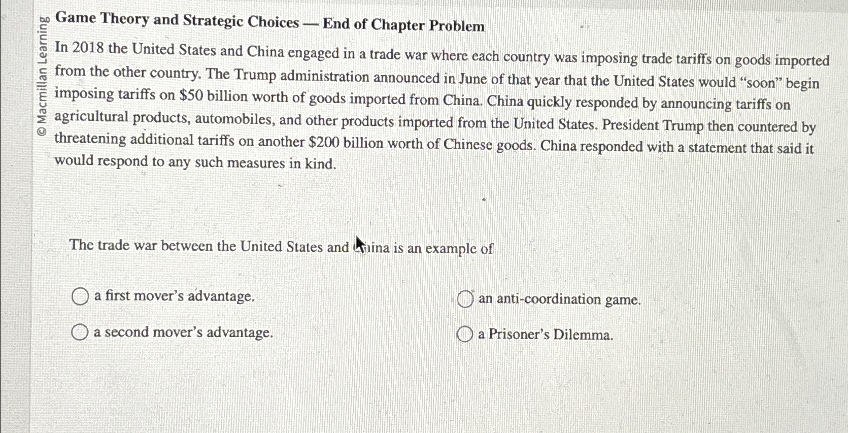 Solved Game Theory and Strategic Choices q,In 2018 ﻿the | Chegg.com