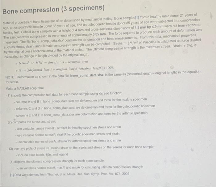 Solved Bone compression (3 specimens) Material properties of | Chegg.com