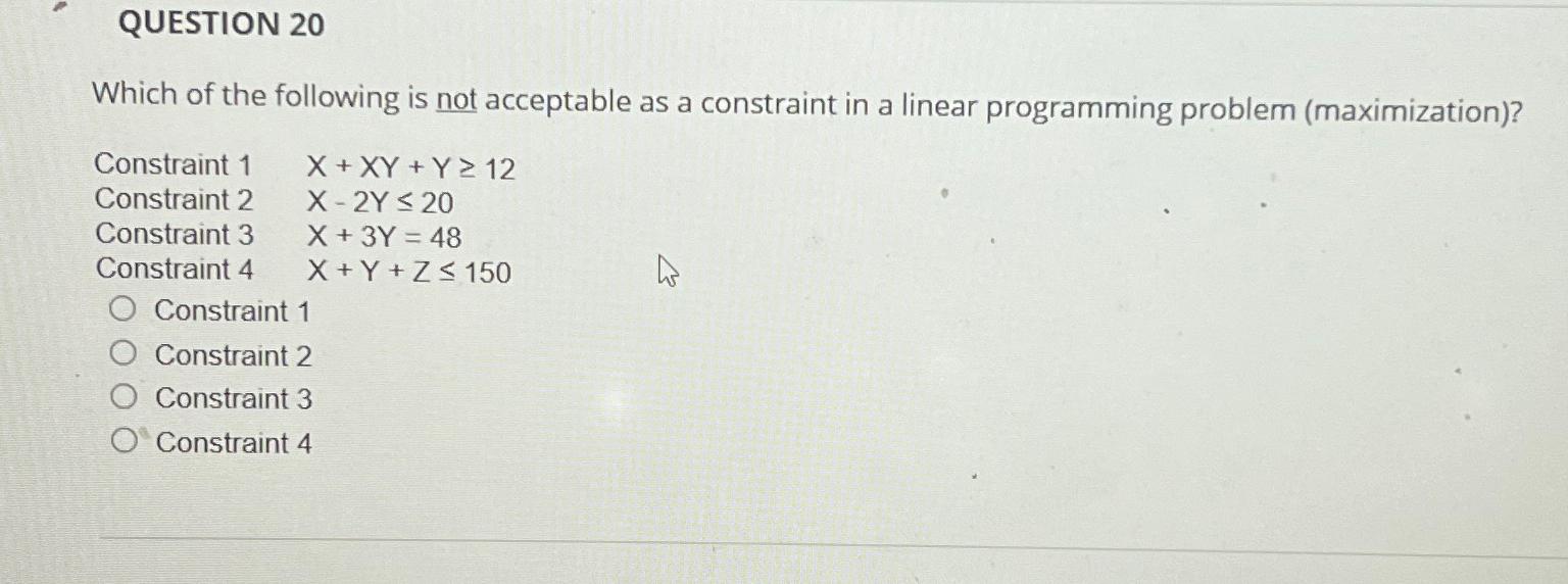 Solved QUESTION 20Which of the following is not acceptable | Chegg.com