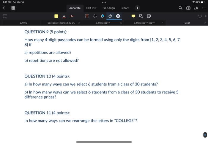 Solved QUESTION 9 (5 points): How many 4-digit passcodes can | Chegg.com