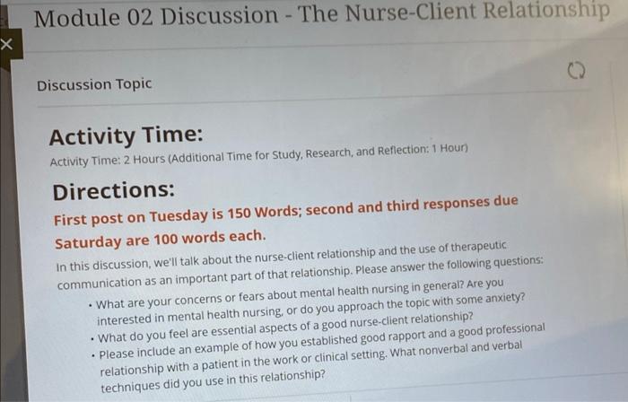 Solved X Module 02 Discussion - The Nurse-Client | Chegg.com