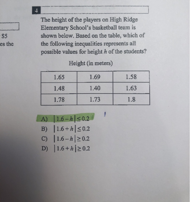 Solved 4 -$5 es the The height of the players on High Ridge | Chegg.com