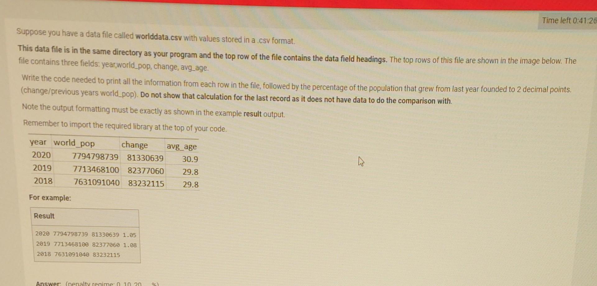 Suppose you have a data file called worlddata.csv | Chegg.com