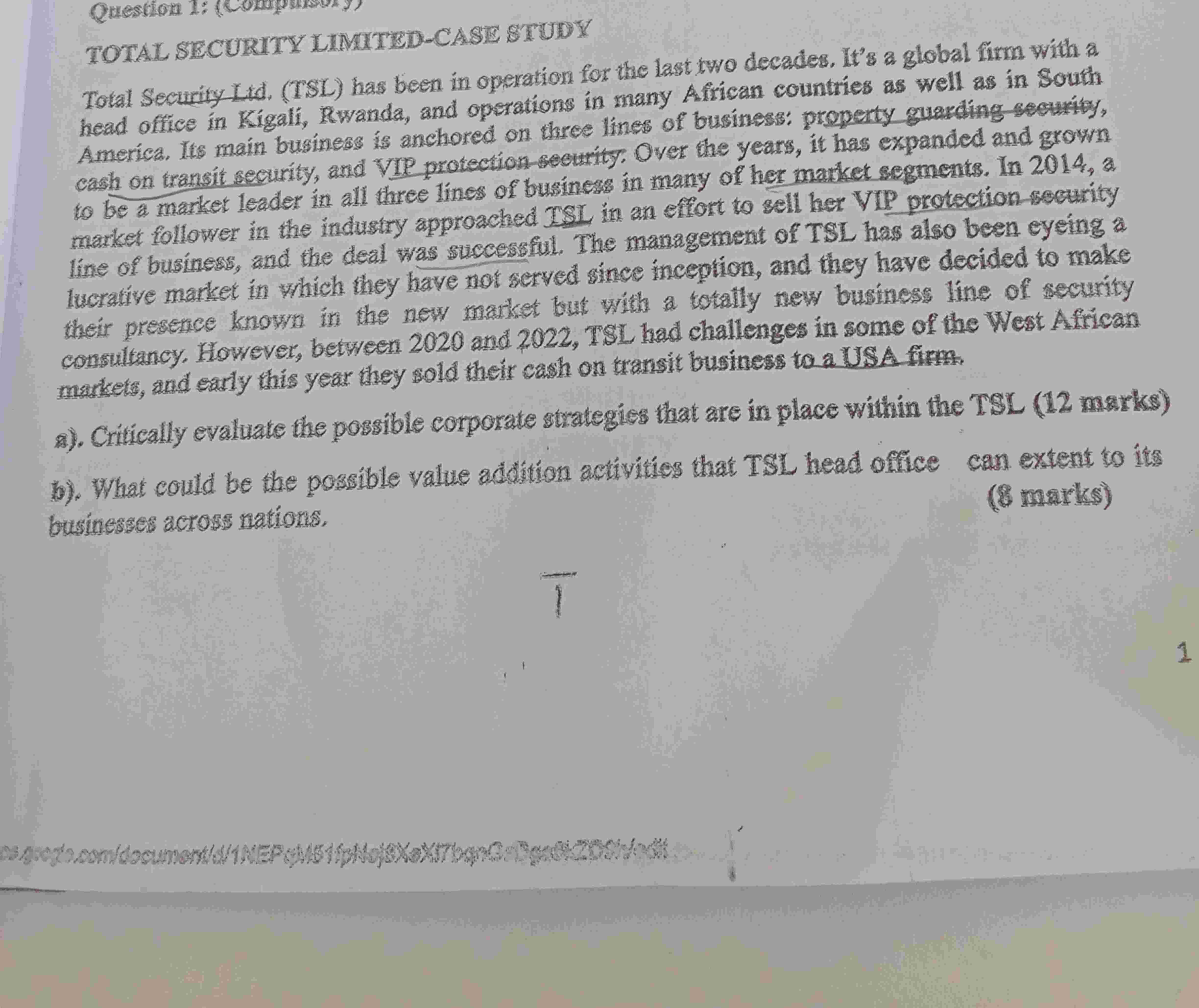Solved TOTAL SECURITY LIMXTED-CASE STUDYTotal Security Lud. | Chegg.com