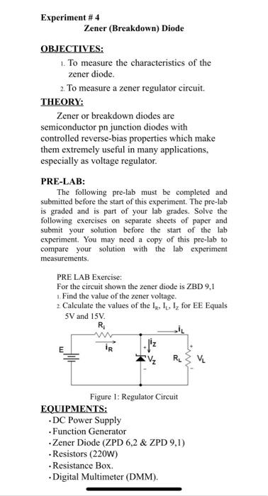Solved Experiment #4 Zener (Breakdown) Diode OBJECTIVES: 1. | Chegg.com