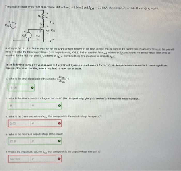 Solved The amplifier circuit below uses an n channel FET | Chegg.com