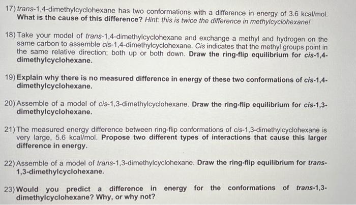 Solved 17) trans-1,4-dimethylcyclohexane has two | Chegg.com