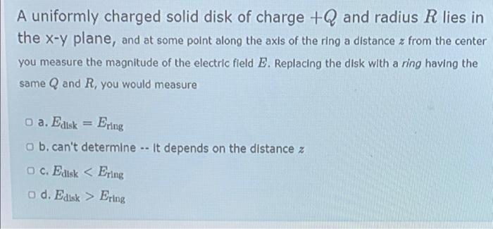 Solved A uniformly charged solid disk of charge +Q and | Chegg.com