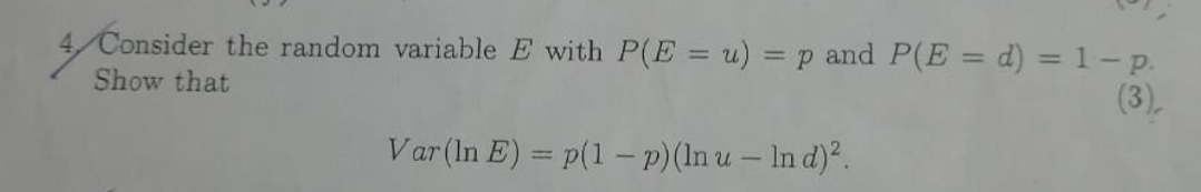 Solved Consider the random variable E ﻿with P(E=u)=p ﻿and | Chegg.com