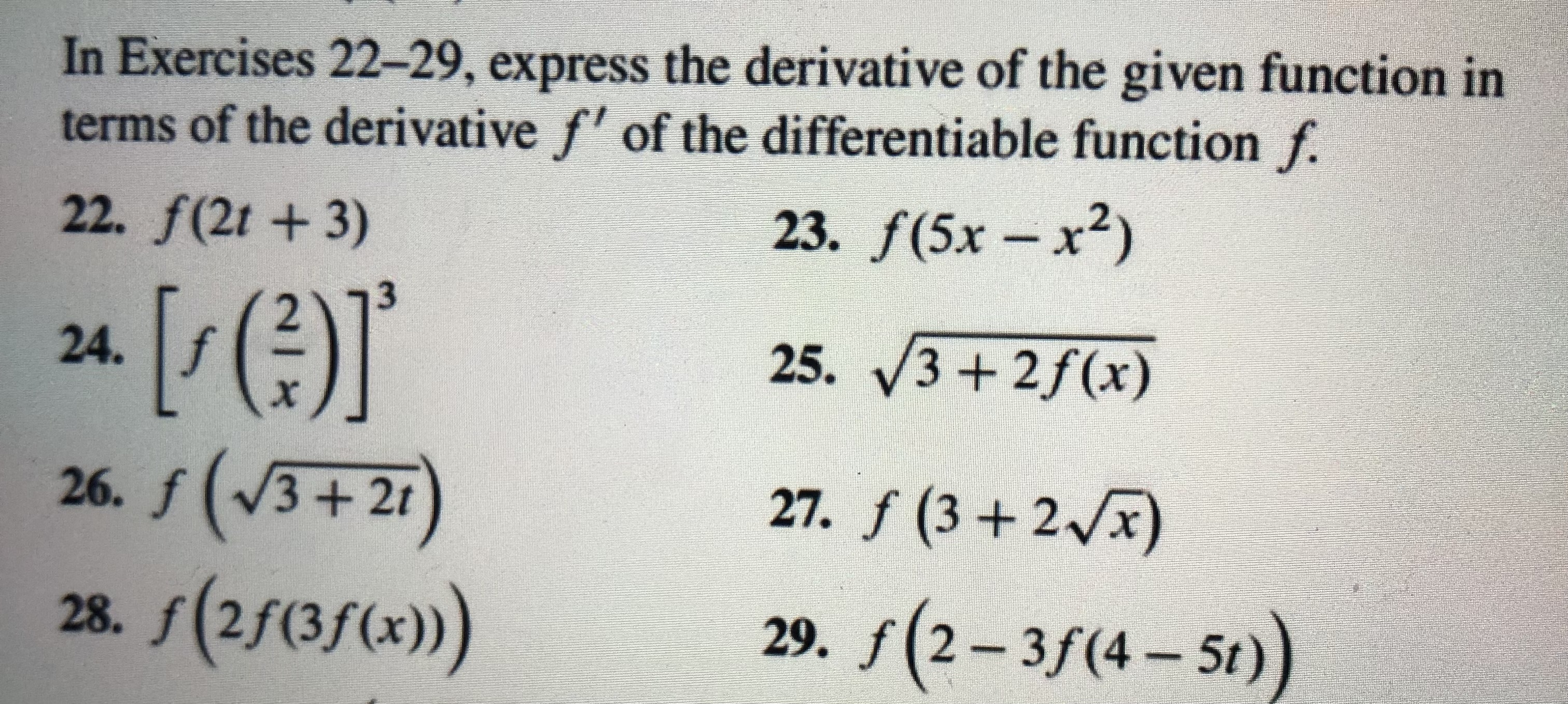 In Exercises 22-29, ﻿express the derivative of the | Chegg.com