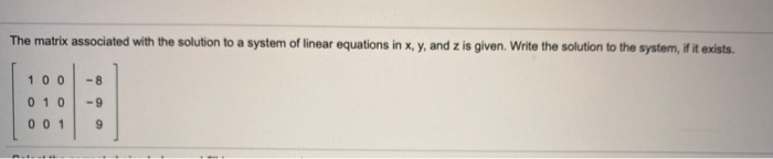 Solved The matrix associated with the solution to a system | Chegg.com
