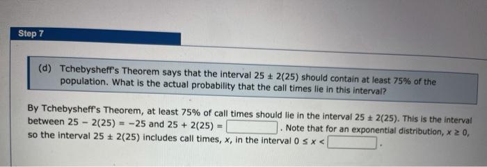 Solved Step 7 (d) Tchebysheff's Theorem says that the | Chegg.com