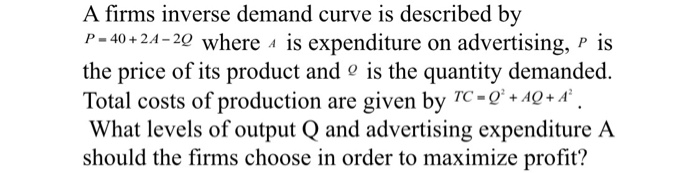 Solved A firms inverse demand curve is described by where | Chegg.com