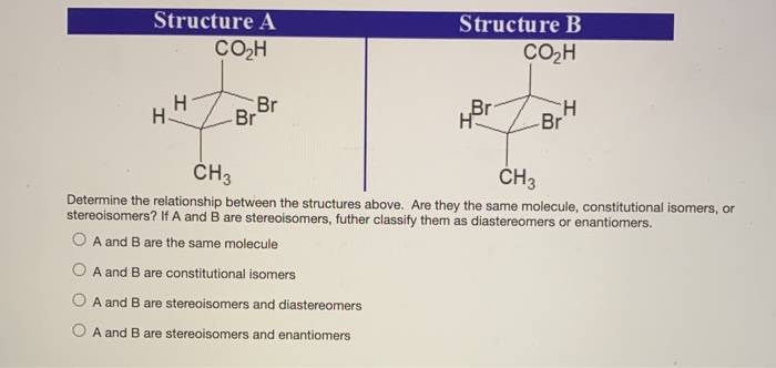 Solved Structure A COH Structure B CO2H H H Br Br HBO -Н Br | Chegg.com