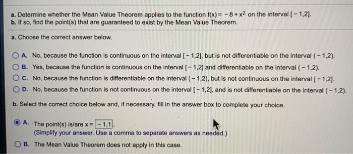 Solved a. Determine whether the Mean Value Theorem applies | Chegg.com
