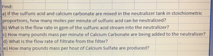 Solved Sulfuric Acid Neutralization Given: A process waste | Chegg.com