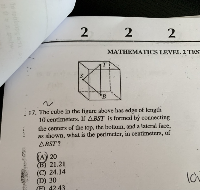 Solved 2 2 2 MATHEMATICS LEVEL 2 TES" 17. The cube in the | Chegg.com