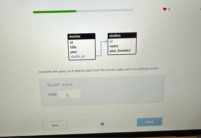 Solved SELECT title FROM movies id title year studio_id | Chegg.com