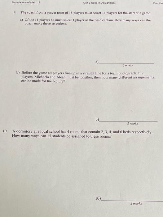 Solved Foundations of Math 12 Unit 3 Send-In Assignment | Chegg.com