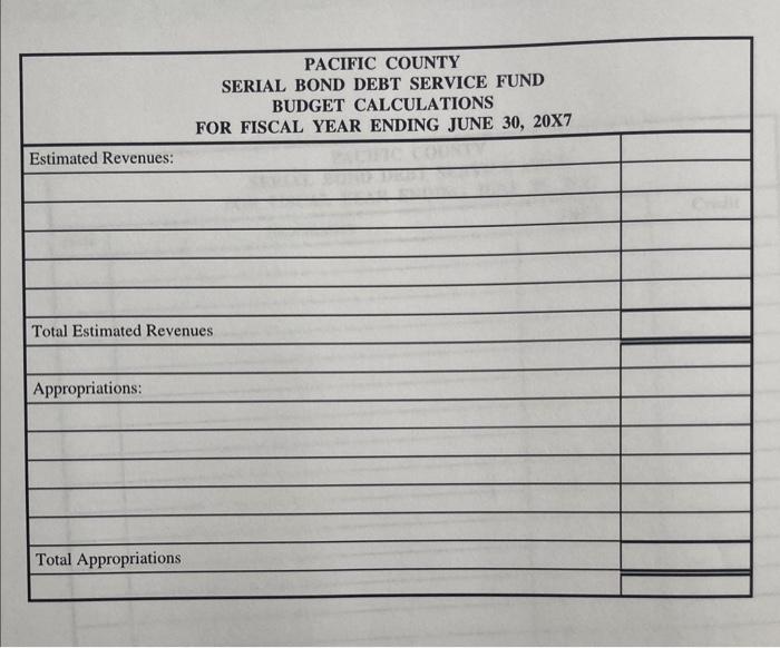 Solved Pacific County has a Serial Bond Debt Service Fund | Chegg.com