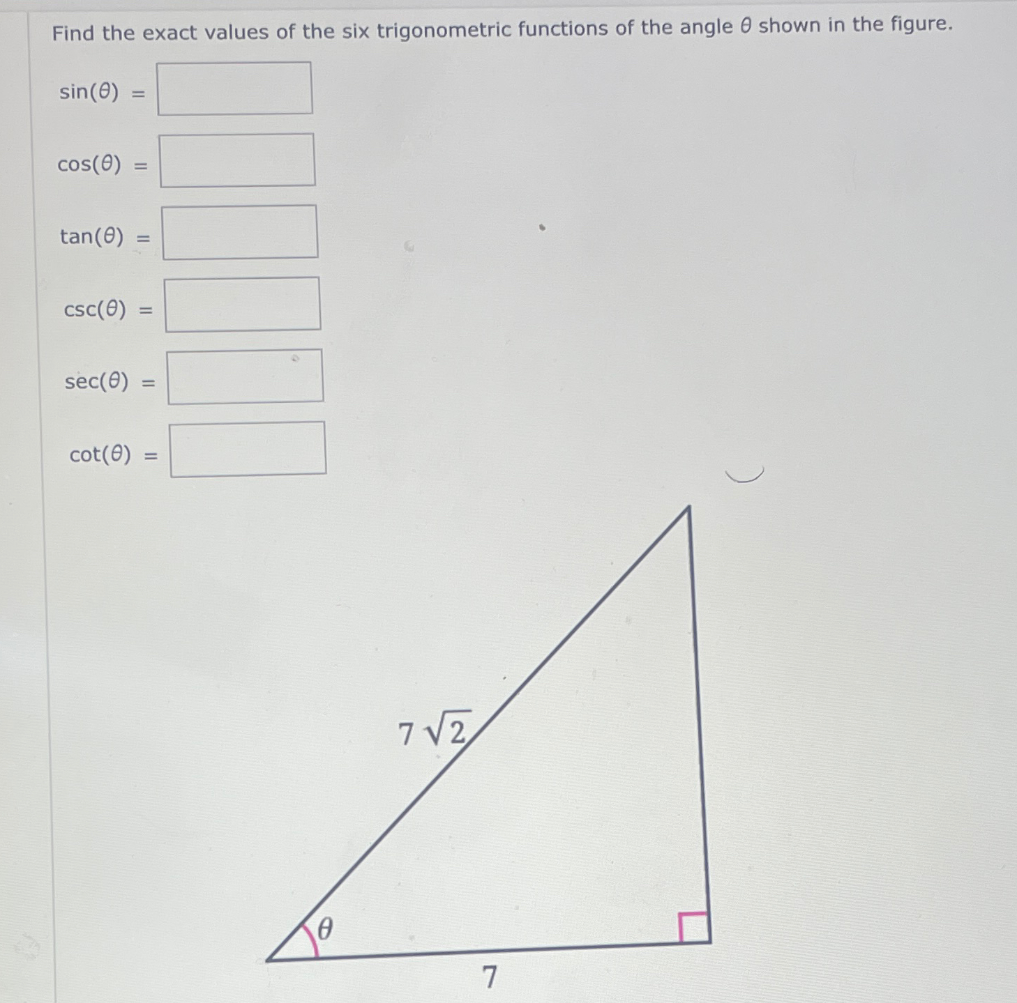 Solved Find the exact values of the six trigonometric | Chegg.com