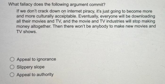 Solved What fallacy does the following argument commit? One | Chegg.com