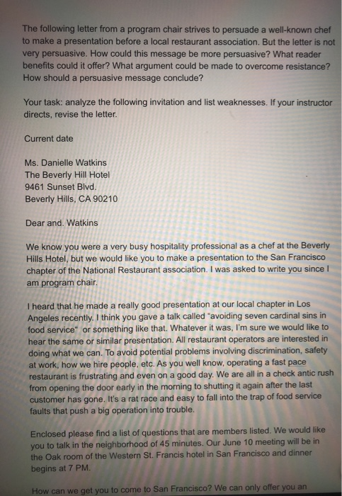 The following letter from a program chair strives to | Chegg.com