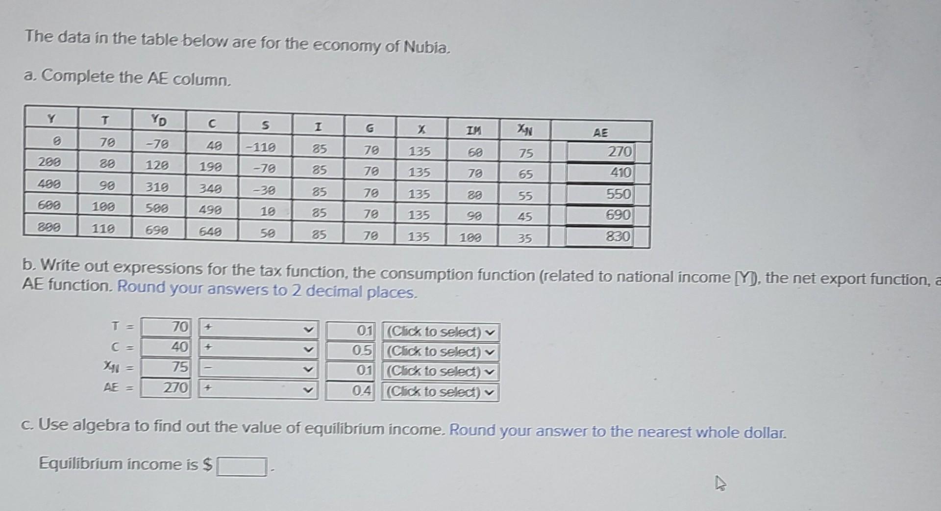 Solved The data in the table below are for the economy of | Chegg.com