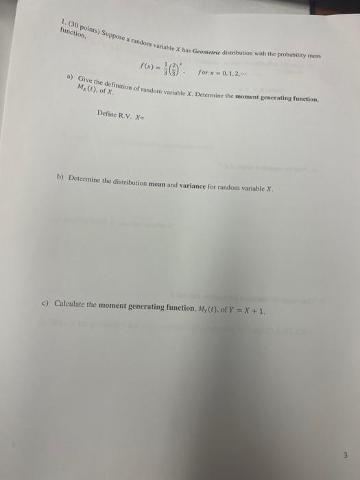 Solved 1. (30 points) Suppose a random variable x has | Chegg.com