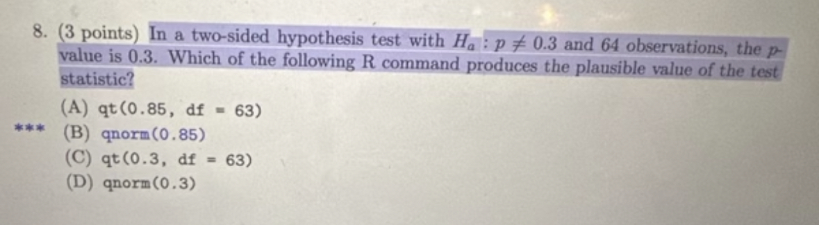 Solved (3 ﻿points) ﻿In a two-sided hypothesis test with | Chegg.com