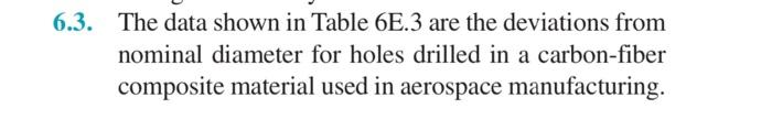 Solved 3. The data shown in Table 6E.3 are the deviations | Chegg.com