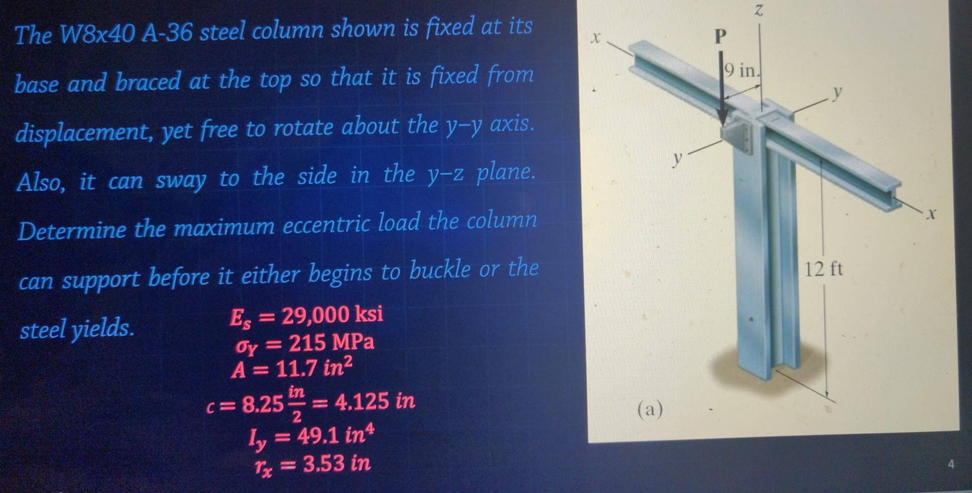 Solved N The W8x40 A-36 steel column shown is fixed at its X | Chegg.com