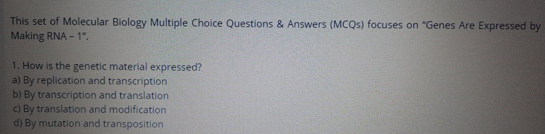 Solved This set of Molecular Biology Multiple Choice | Chegg.com