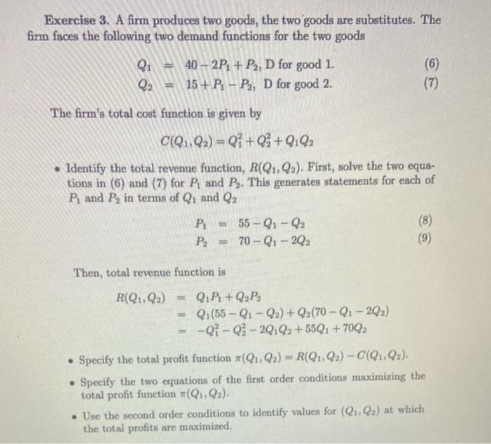 Exercise 3. A firm produces two goods, the two goods | Chegg.com
