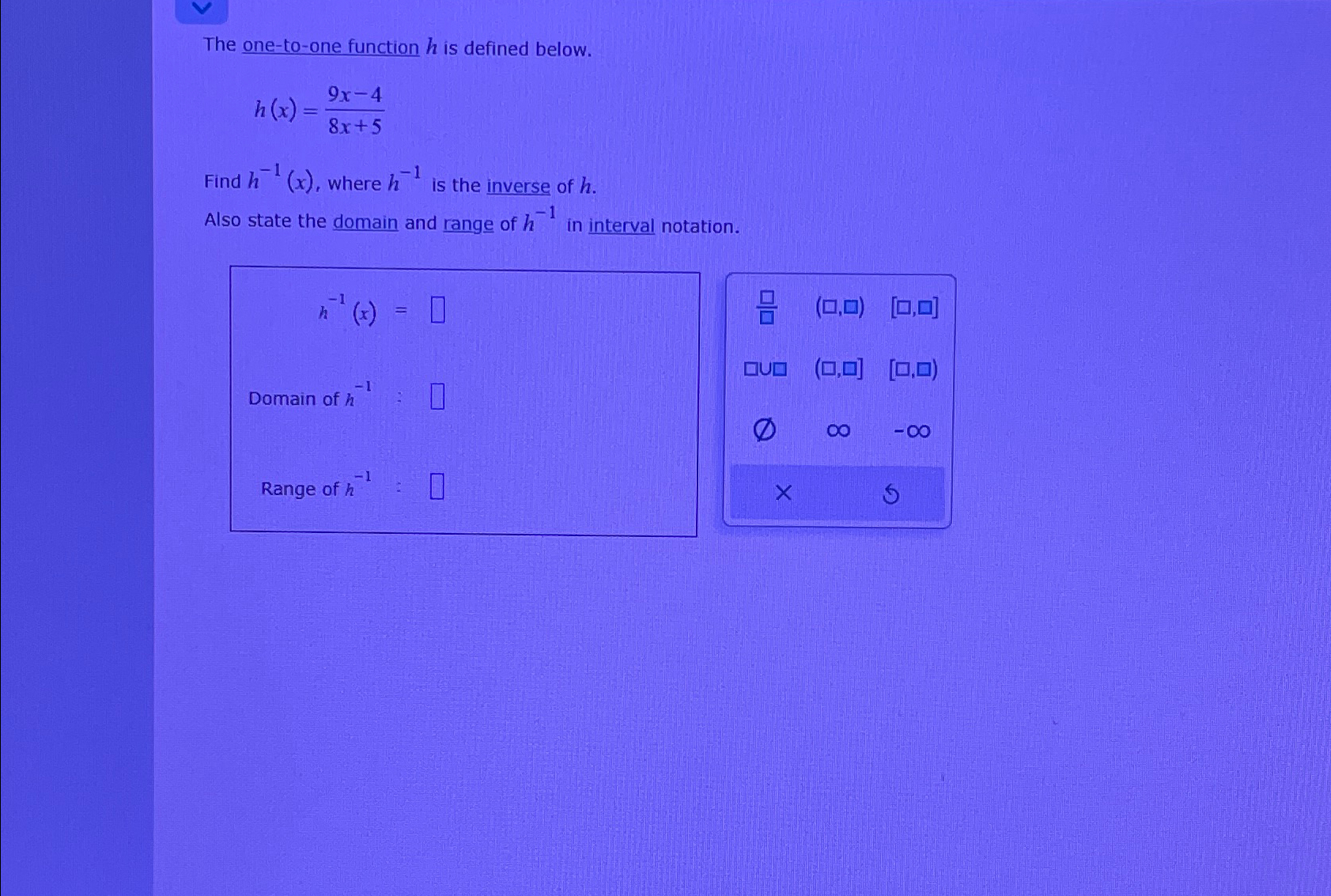 Solved The one-to-one function h ﻿is defined | Chegg.com