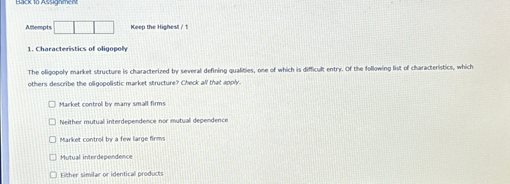 Solved AttemptsKeep the Highest / 1Characteristics of | Chegg.com