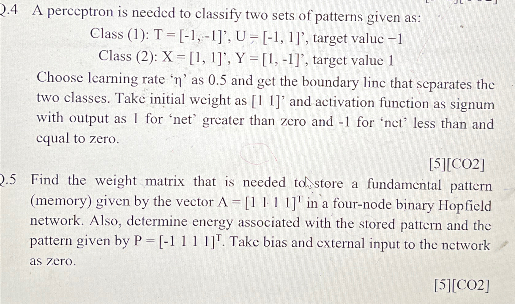 Solved Q. 4 ﻿A perceptron is needed to classify two sets of | Chegg.com
