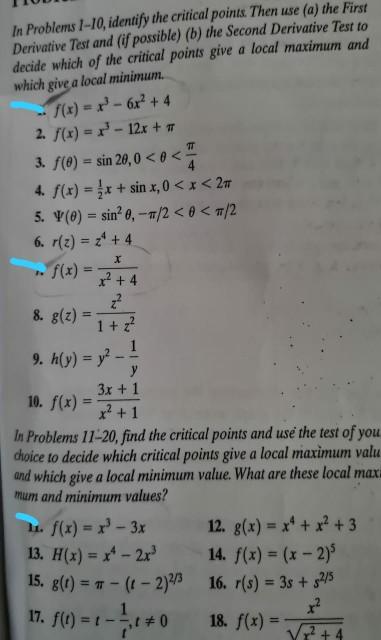 Solved In Problems 1-10, identify the critical points. Then | Chegg.com