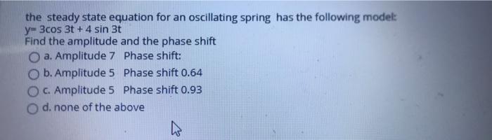 Solved the steady state equation for an oscillating spring | Chegg.com