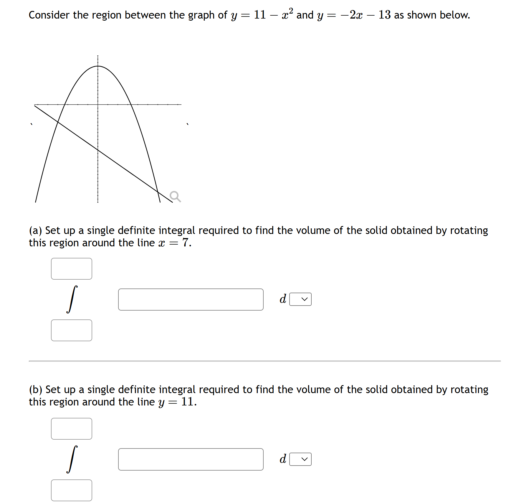 Solved Consider the region between the graph of y=11-x2 ﻿and | Chegg.com